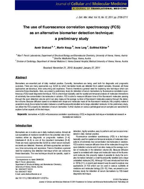 Pdf The Use Of Fluorescence Correlation Spectroscopy Fcs As An Alternative Biomarker