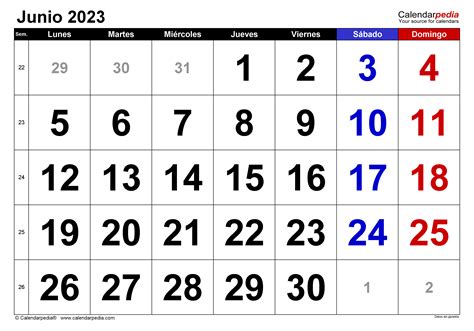 Calendario Junio 2023 En Pdf Excel Y Word Calendarpedia