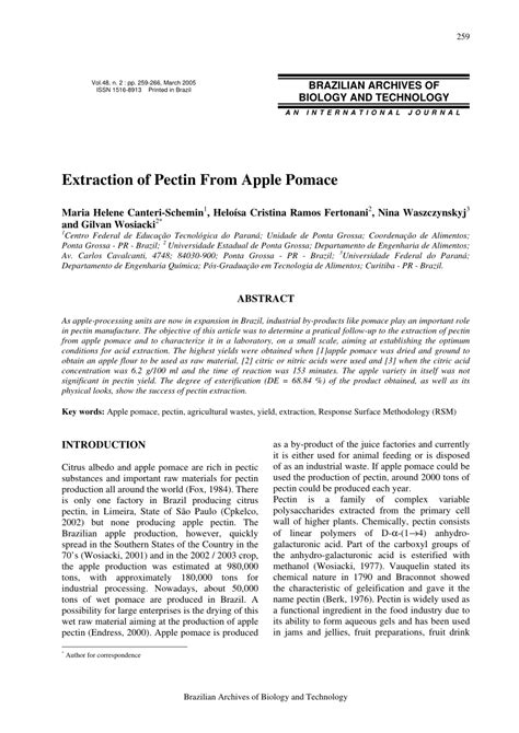 Pdf Extraction Of Pectin From Apple Pomace