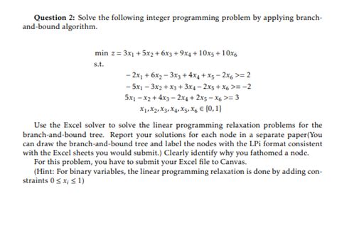 Question 2 Solve The Following Integer Programming