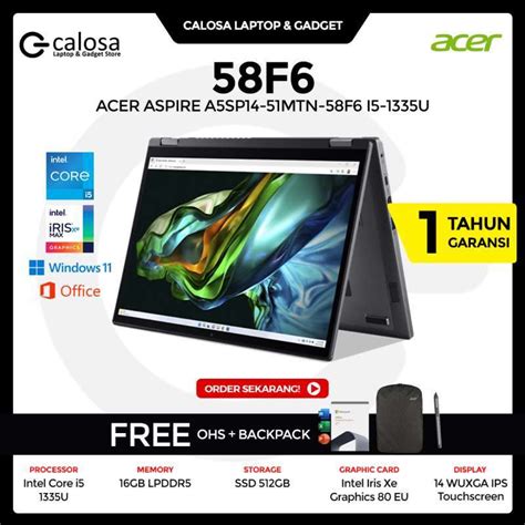 Jual Acer Aspire Spin A Sp Mtn F Intel I U Ram Gb Iris Xe Windows Ohs