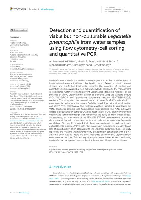 Pdf Detection And Quantification Of Viable But Non Culturable Legionella Pneumophila From