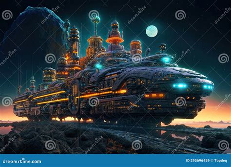 Massive Detailed Intergalactic Futuristic Spaceship Sci Fi Illustration Stock Illustration