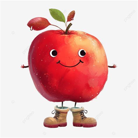 웃는 얼굴과 부츠 신발을 신은 빨간 사과의 캐릭터 디자인 빨간색 사과 만화 Png 일러스트 및 이미지 에 대한 무료