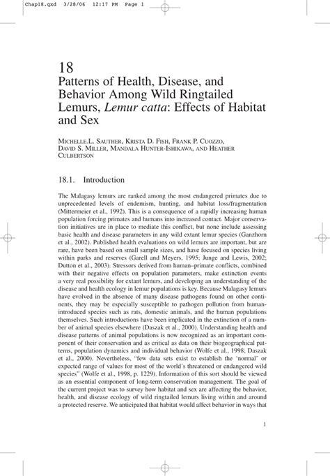 Pdf Patterns Of Health Disease And Behavior Among Wild Ringtailed