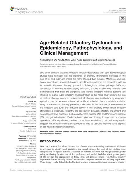Pdf Age Related Olfactory Dysfunction Epidemiology Pathophysiology