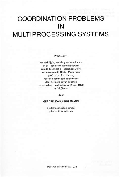 Coordination Problems In Multiprocessing Systems Phd Thesis 1979