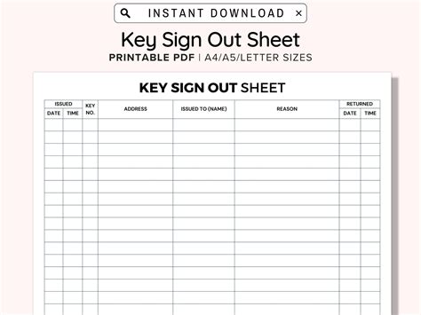 Key Sign Out Sheet Template