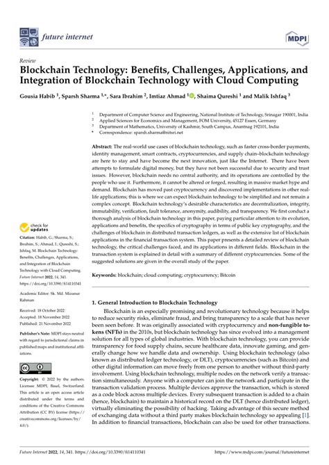 Pdf Blockchain Technology Benefits Challenges Applications And