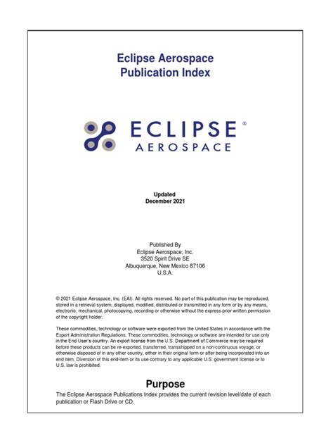 Eclipse Aerospace Publication Index Pdf Aviation Aircraft