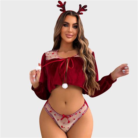 Plus Size Christmas Lingerie Set Santa Claus Cosplay Costume Two Piece