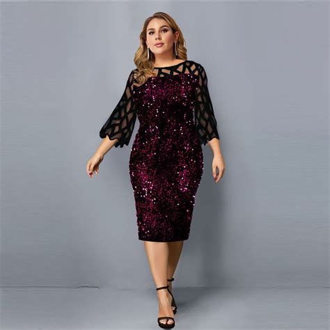 Best Price For Party Dress Plus Size Ladies Midi Sequin Mesh Long