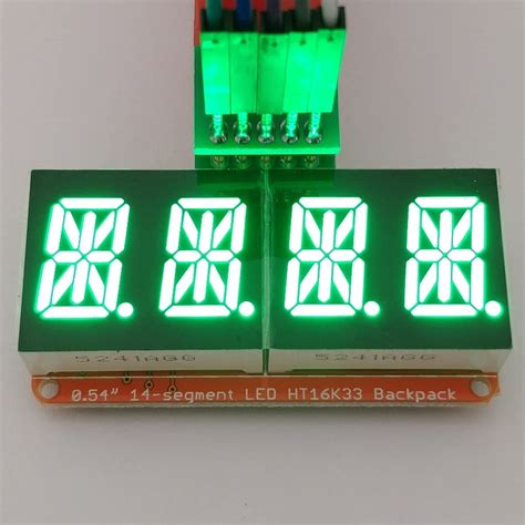 I2c 14 Segment Alphanumeric Led Display With Ht16k33 Backpack 5 V 4 Digit Green