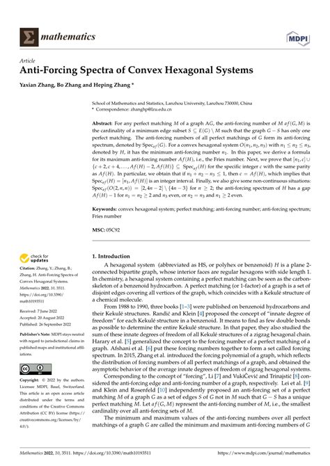 Pdf Anti Forcing Spectra Of Convex Hexagonal Systems