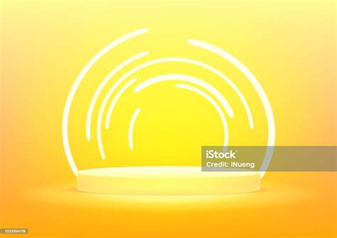 복사 공간이있는 제품 디스플레이를위한 빈 연단 스튜디오 노란색 배경 쇼룸 촬영 렌더링 제품을 광고하기위한 배너 배경 3차원 형태에 대한 스톡 벡터 아트 및 기타 이미지