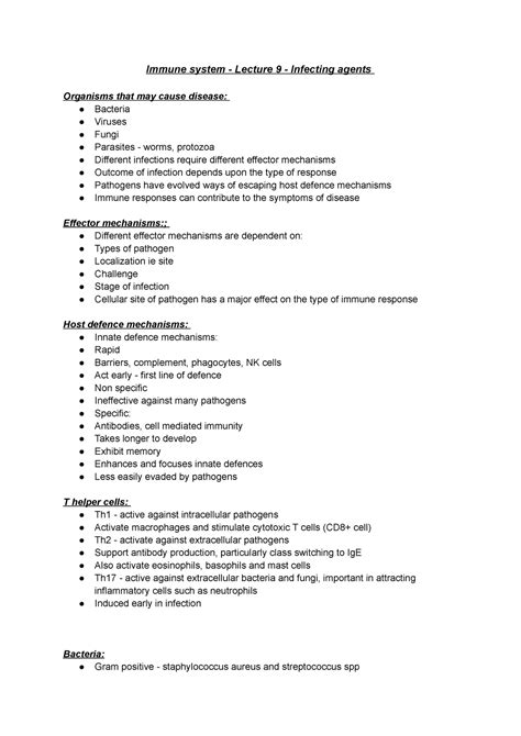 Immune System Lecture 9 Infection Immune System Lecture 9 Infecting Agents Organisms