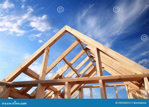 Wood Roof Trusses Constructed With Construction Framing Beams Timber Generative Ai Stock