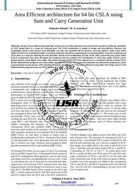 pdf area efficient architecture for 64 bit csla using sum and