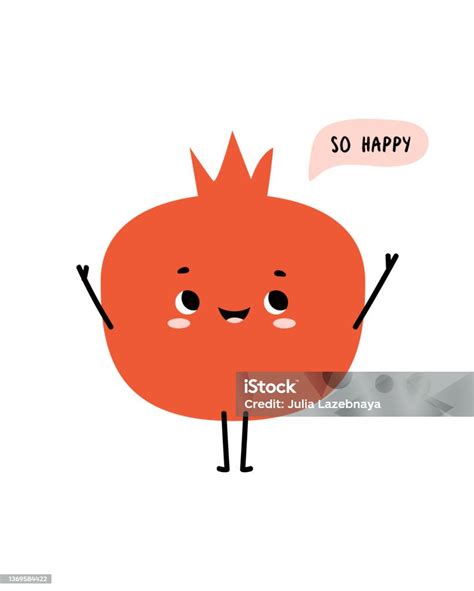 얼굴 벡터 평면 만화 일러스트 고립 귀여운 재미 석류 캐릭터 너무 행복한 텍스트와 아이들을위한 벡터 티셔츠 디자인 여름 분위기 0명에 대한 스톡 벡터 아트 및 기타 이미지