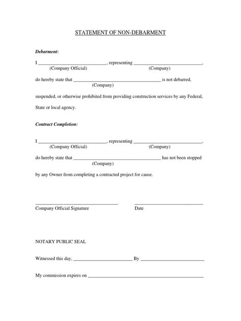 Statement Of Non Debarment Pdf
