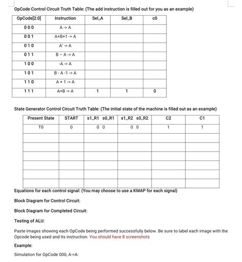 Op Code Control Circuit Truth Table The Add Chegg Com