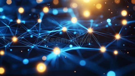 Abstract Blue Technology Background With Glowing Connections And Bright Orbs Representing