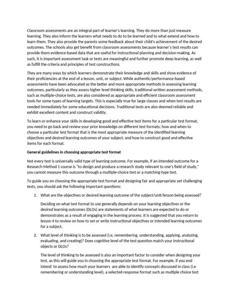 General Guidelines In Choosing Approprriate Test Format Pdf