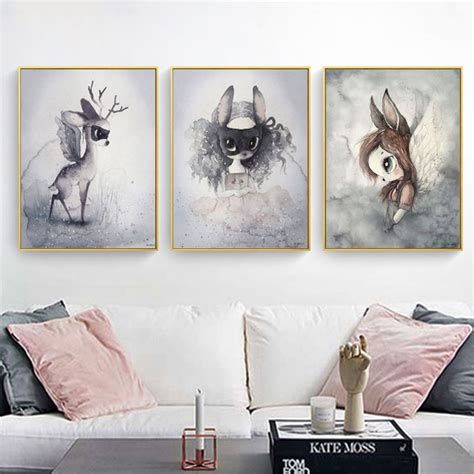 Купить товар Nordic маска с кроликом для девочек на Луна Ангел мультфильм холст картины