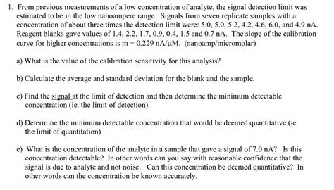 From Previous Measurements Of A Low Concentration Of Analyte The Signal