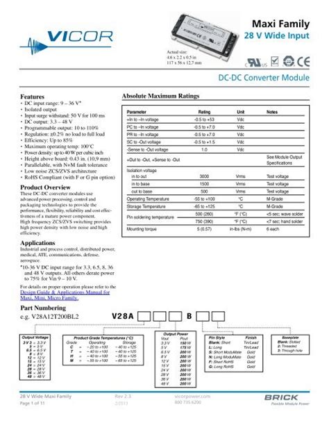 28V Wide Input Maxi Family DC DC Converter Module Vicor