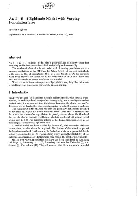Pdf An S→e→i Epidemic Model With Varying Population Size