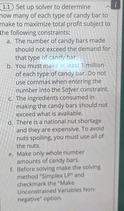 Solved Candy Bar Solver You Are In Charge Of Manufacturing