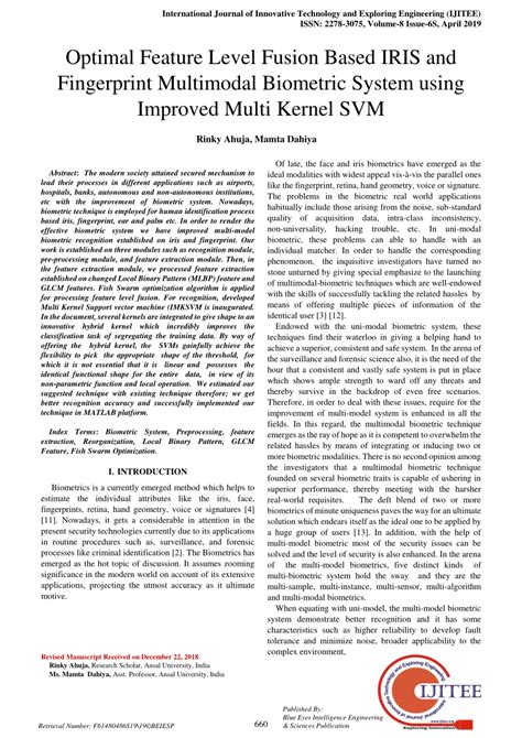 Pdf Optimal Feature Level Fusion Based Iris And Fingerprint Multimodal Biometric System Using
