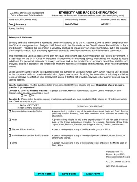 Sf181 Government Ethnicity Form Pdf Social Security Number Race And Ethnicity In The