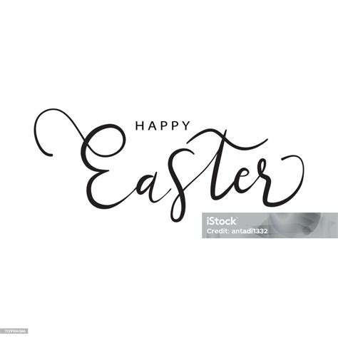 행복 한 부활절 필기 레터링 손으로 그린 붓 펜 서 예 타이포 그래피 검은색에 대한 스톡 벡터 아트 및 기타 이미지 검은색 격언 계절 Istock