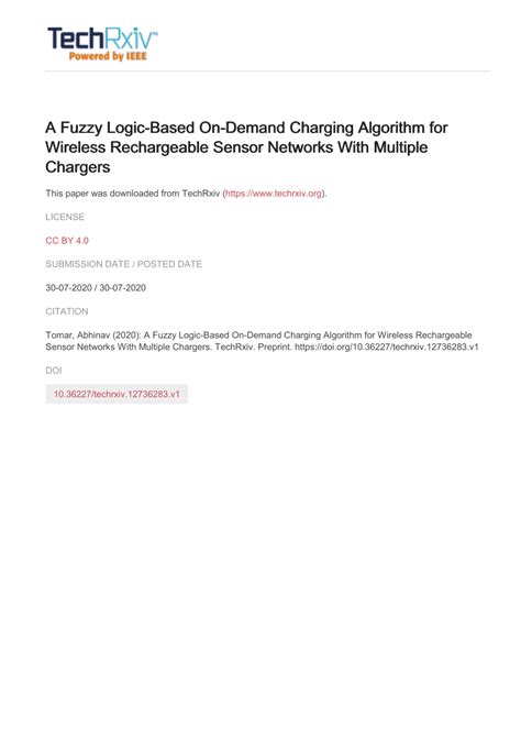 pdf a fuzzy logic based on demand charging algorithm for wireless rechargeable sensor networks