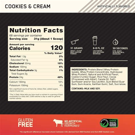 Optimum Nutrition Gold Standard 100 Proteína De Suero En Polvo Galletas Y Crema 5 Libras