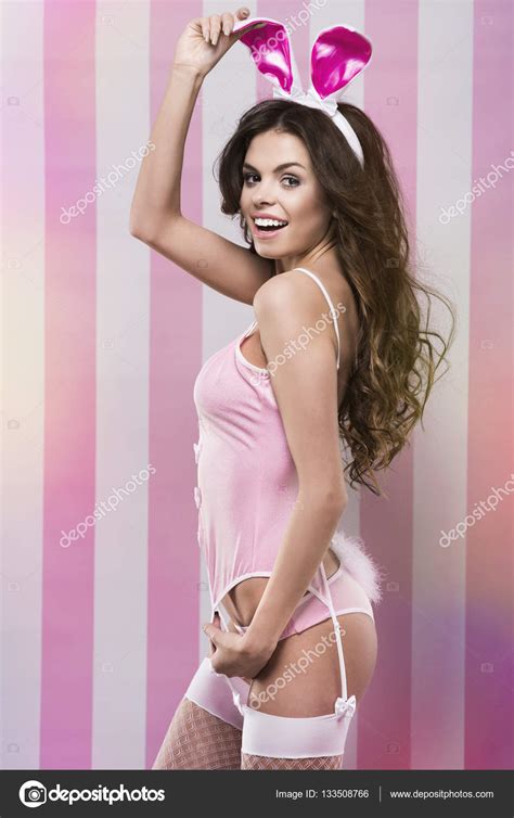 Sexy Female Rabbit On Pink And White Background Stock Photo Gpointstudio 133508766