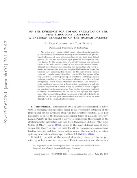 Pdf On The Evidence For Cosmic Variation Of The Fine Structure Constant I A Parametric