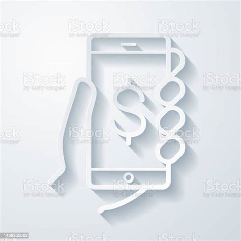 달러 기호가있는 스마트 폰 빈 배경에 종이 잘라내기 효과가 있는 아이콘 3차원 형태에 대한 스톡 벡터 아트 및 기타 이미지 3차원 형태 Brand Name Mobile