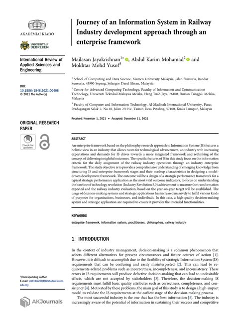 Pdf Journey Of An Information System In Railway Industry Development Approach Through An