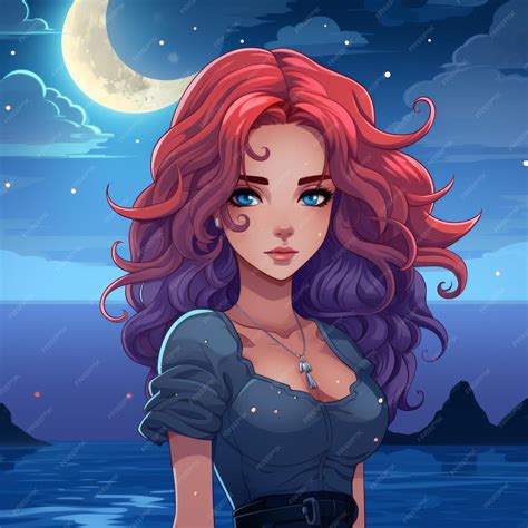 Premium Photo A Girl With Red Hair And Blue Eyes Standing In Front Of The Moon