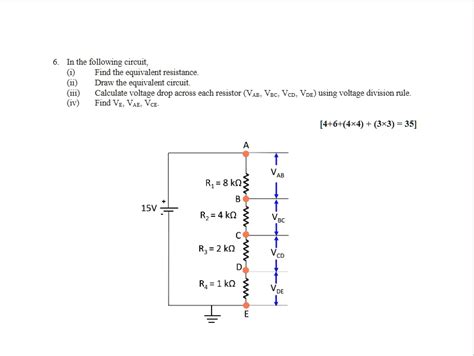 Solved 6 In The Following Circuit I Find The Equivalent Resistance Ii Draw The Equivalent