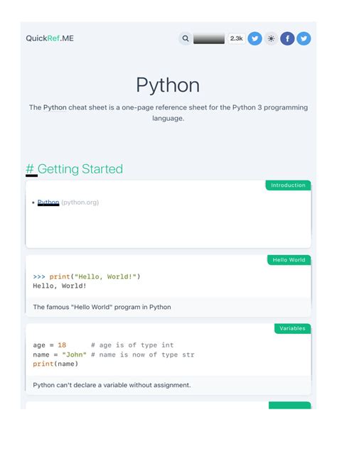 Python Cheat Sheet And Quick Reference Pdf Programming Paradigms
