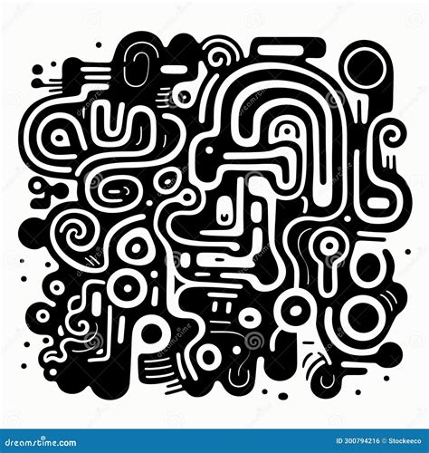 Playful Black And White Abstract Art With Swirls And Shapes Stock Illustration Illustration Of