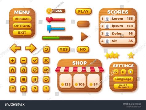 Game Interface Buttons User Interface Elements Stock Vector Royalty