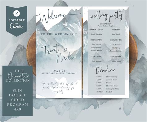Double Sided Wedding Program Template Canva Instant Download Etsy