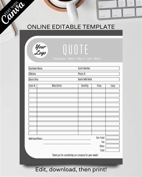 Editable Quote Template Estimate Template Quote Template Printable