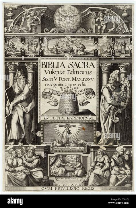 The Title Page Of The Vulgate Bible Printed In Latin Date Circa 1590