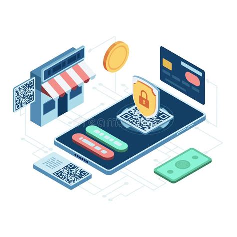 Isometric Secure Payment Methods On Smartphone With QR Code Stock Vector Illustration Of